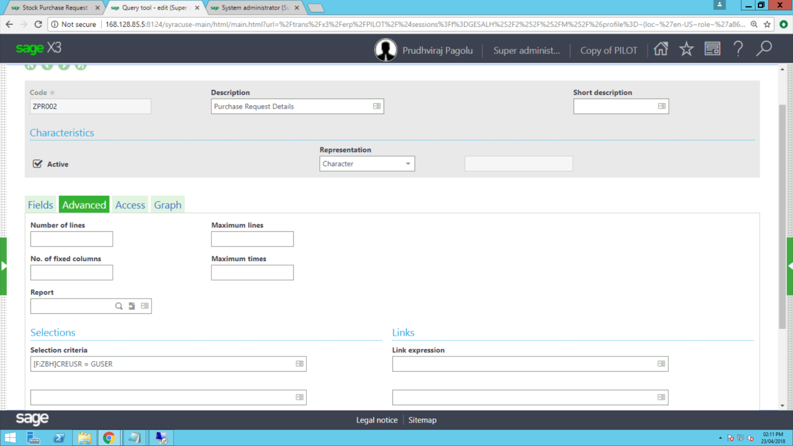 How to Filter Data in the Requestor using GUSER in Sage X3