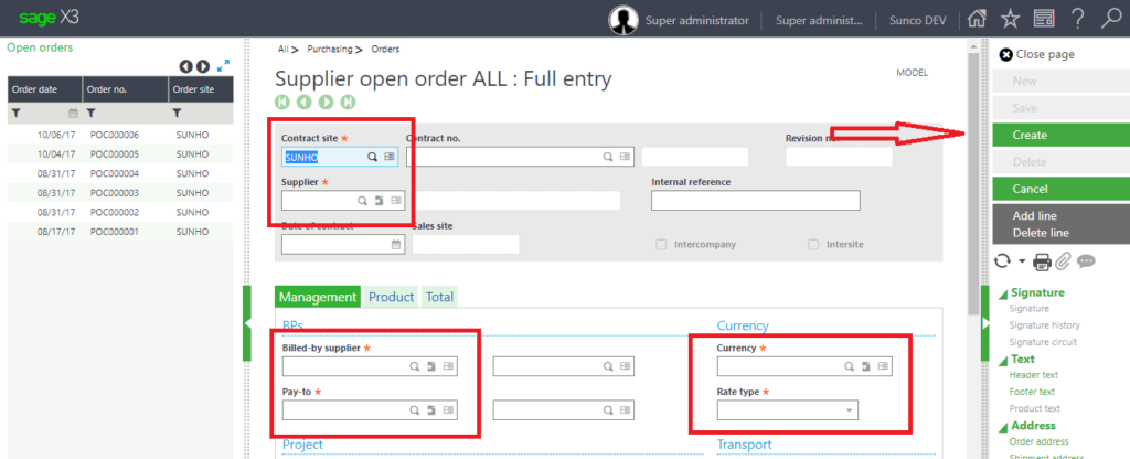 How to Create and Load Contract in Purchase Order in Sage X3