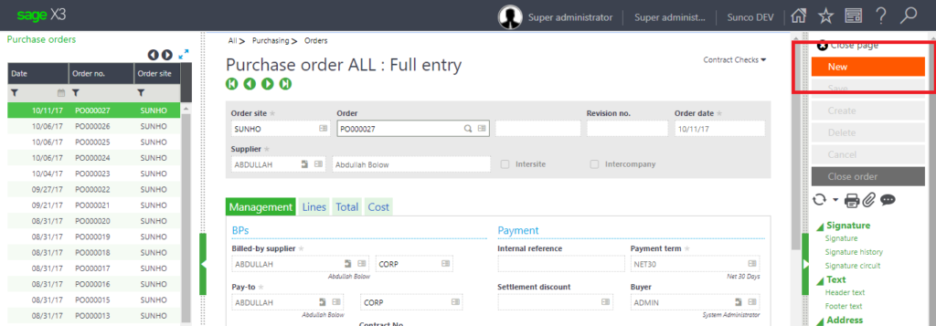 How to Create and Load Contract in Purchase Order in Sage X3
